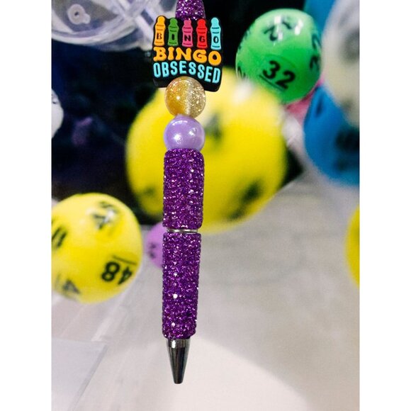 Lovely Creations | Office | Bingo Obsessed Pen Glitter Purple Beaded ...